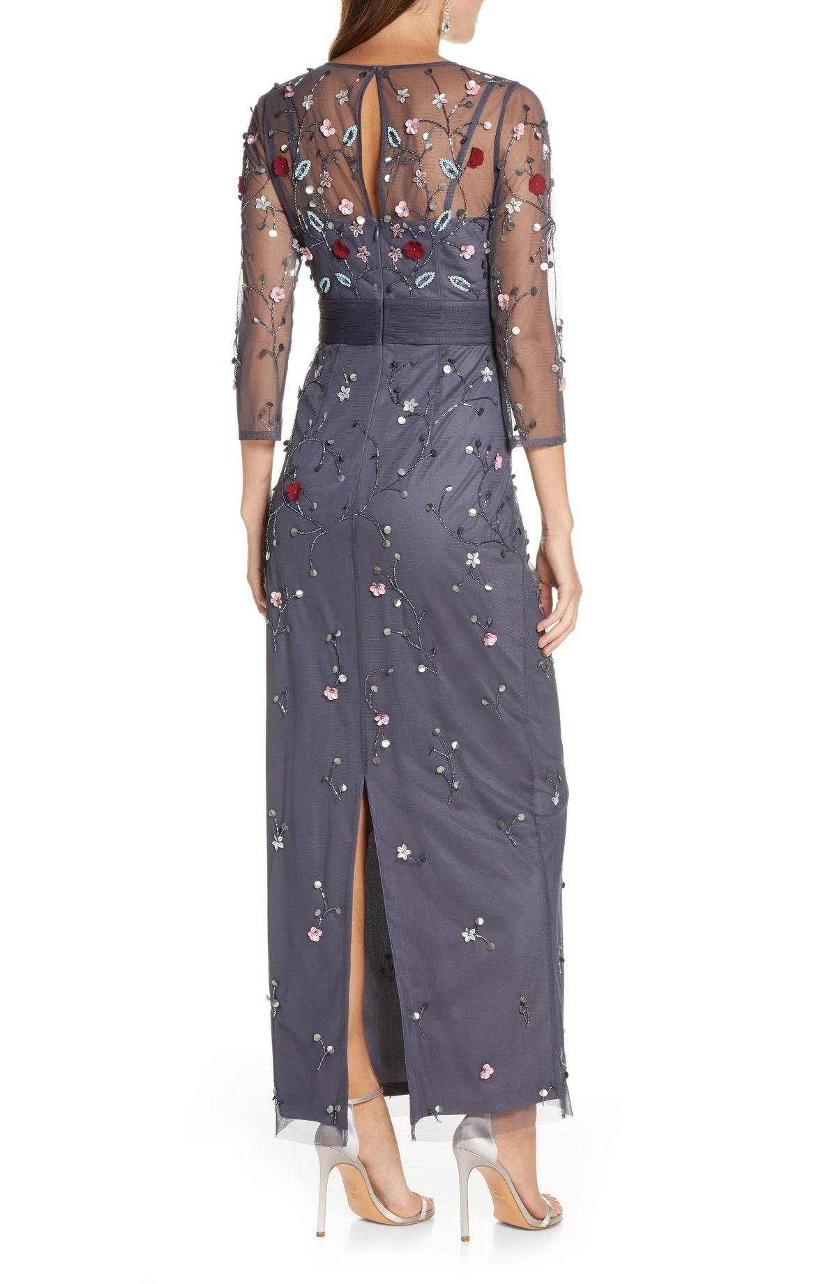 JS Collections Floral Beaded Gown - Charcoal Multi - Adinas Bridal